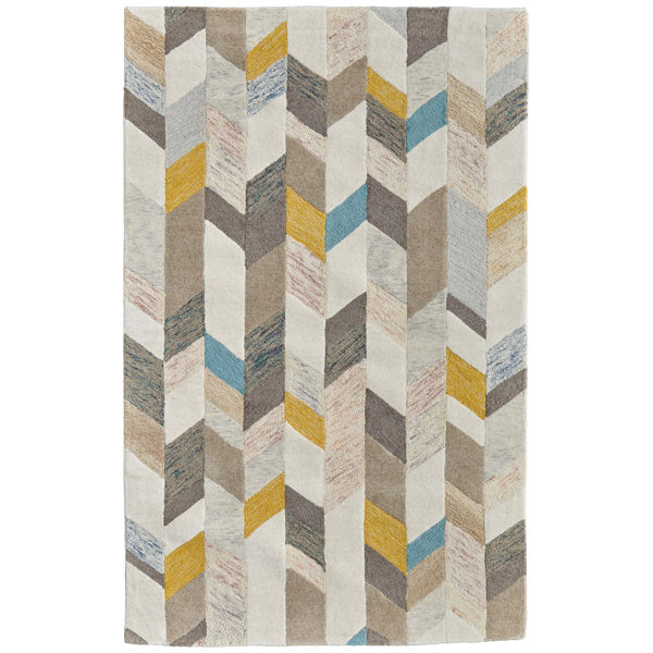 AllModern Binada Hand Tufted Graphic Chevron Blue/Gray/Gold Area Rug & Reviews | Wayfair
